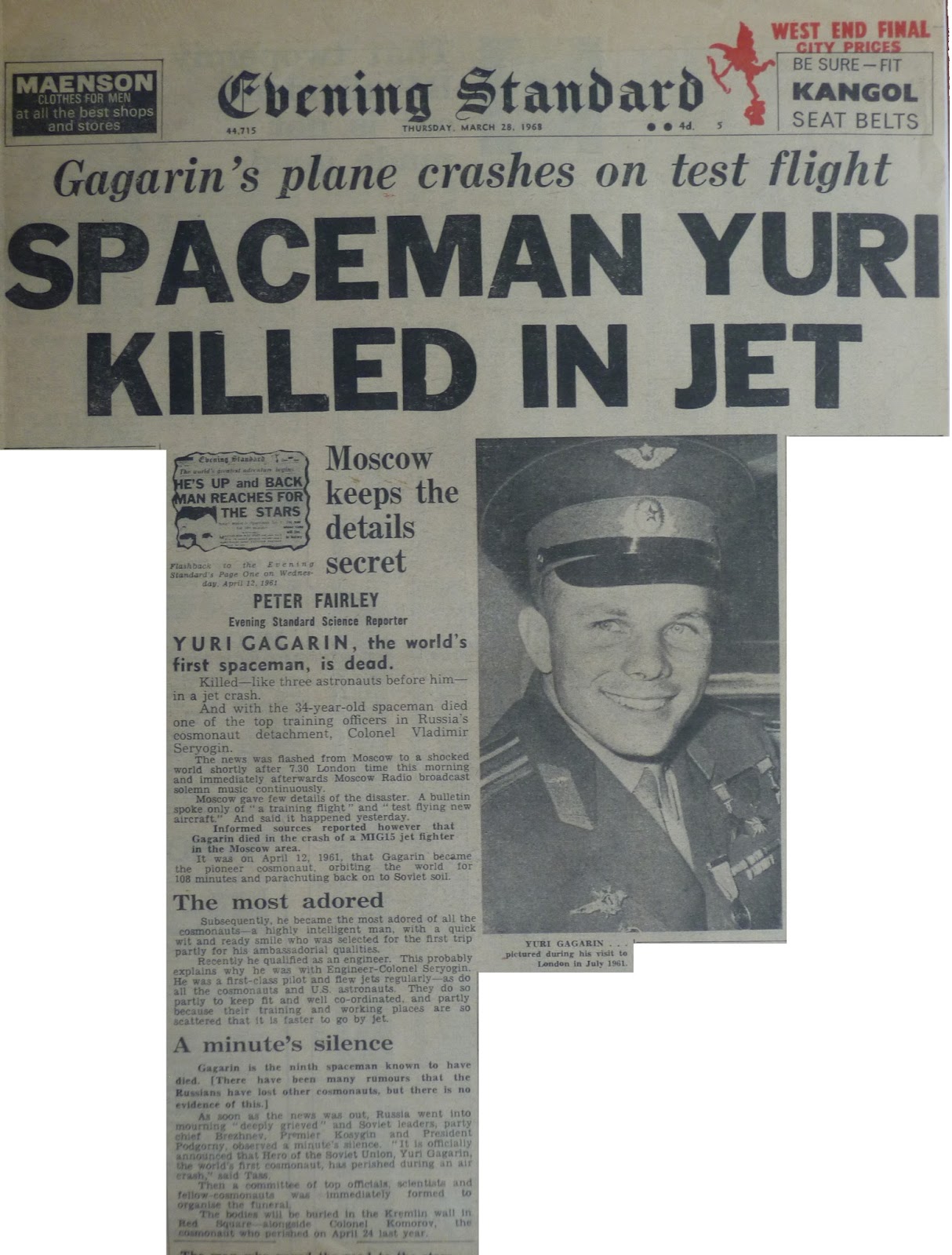 Hold The Front Page: Random Cutting - Yuri Gagarin killed (1961)