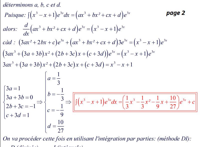 intégration par identification des coefficients. int(P(x).exp(ax+b ...
