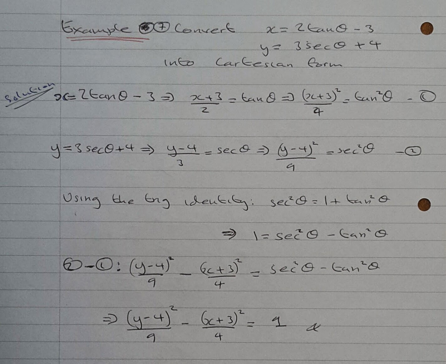 A Level Maths Notes: A2 Parametric Equations - Convert parametric to ...