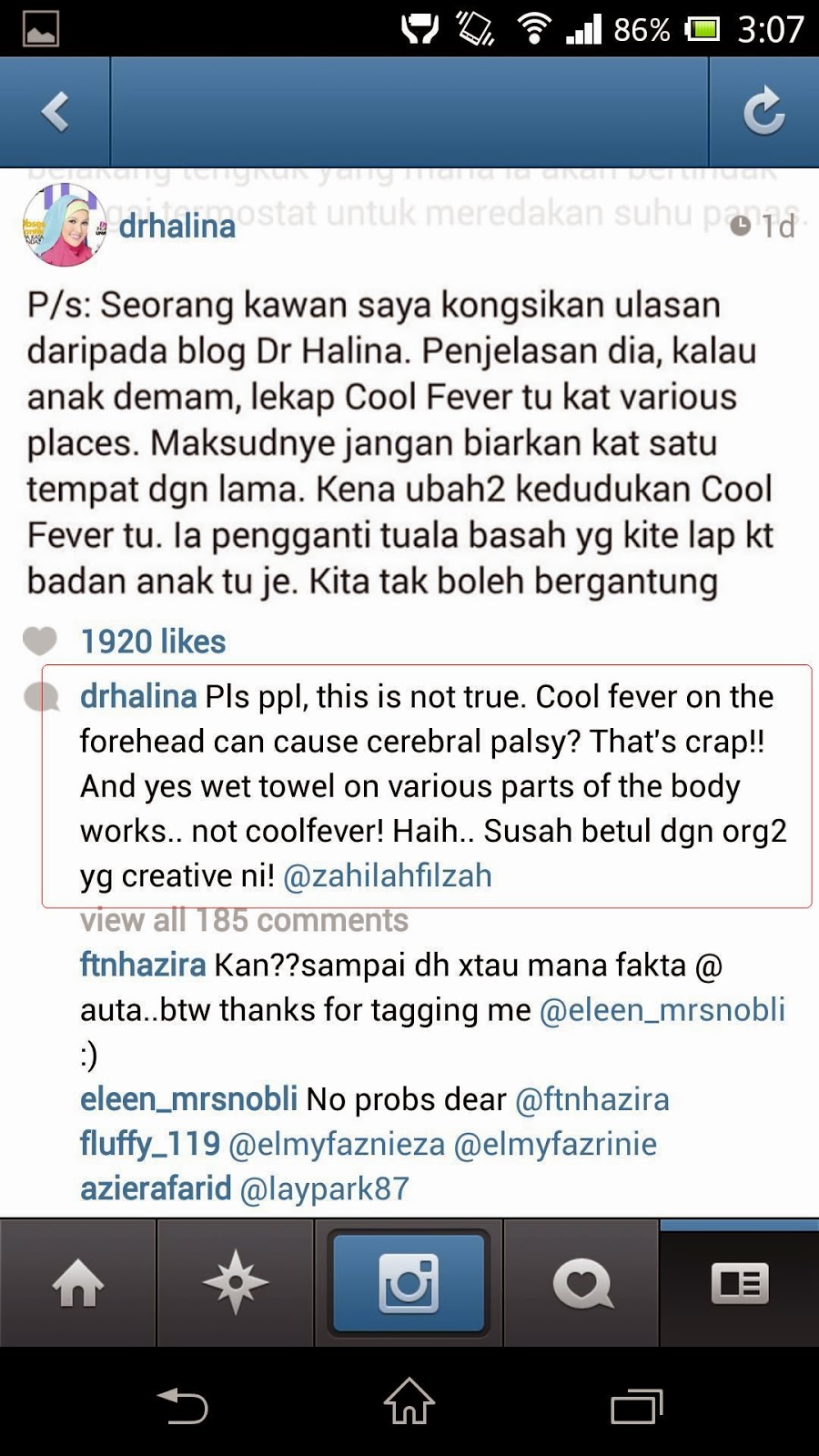 Cool Fever tidak elok letak di dahi?