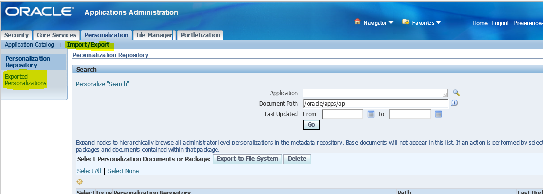 Oracle Application's Blog: OAF personalization migration script