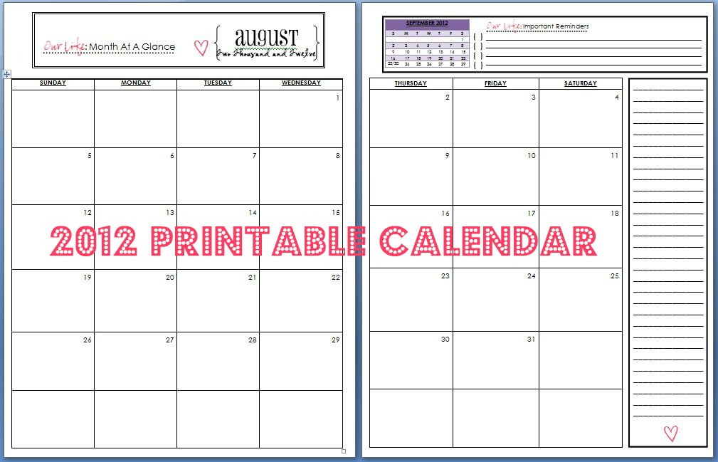 Sweetly Home: 2012 Printable Calendars