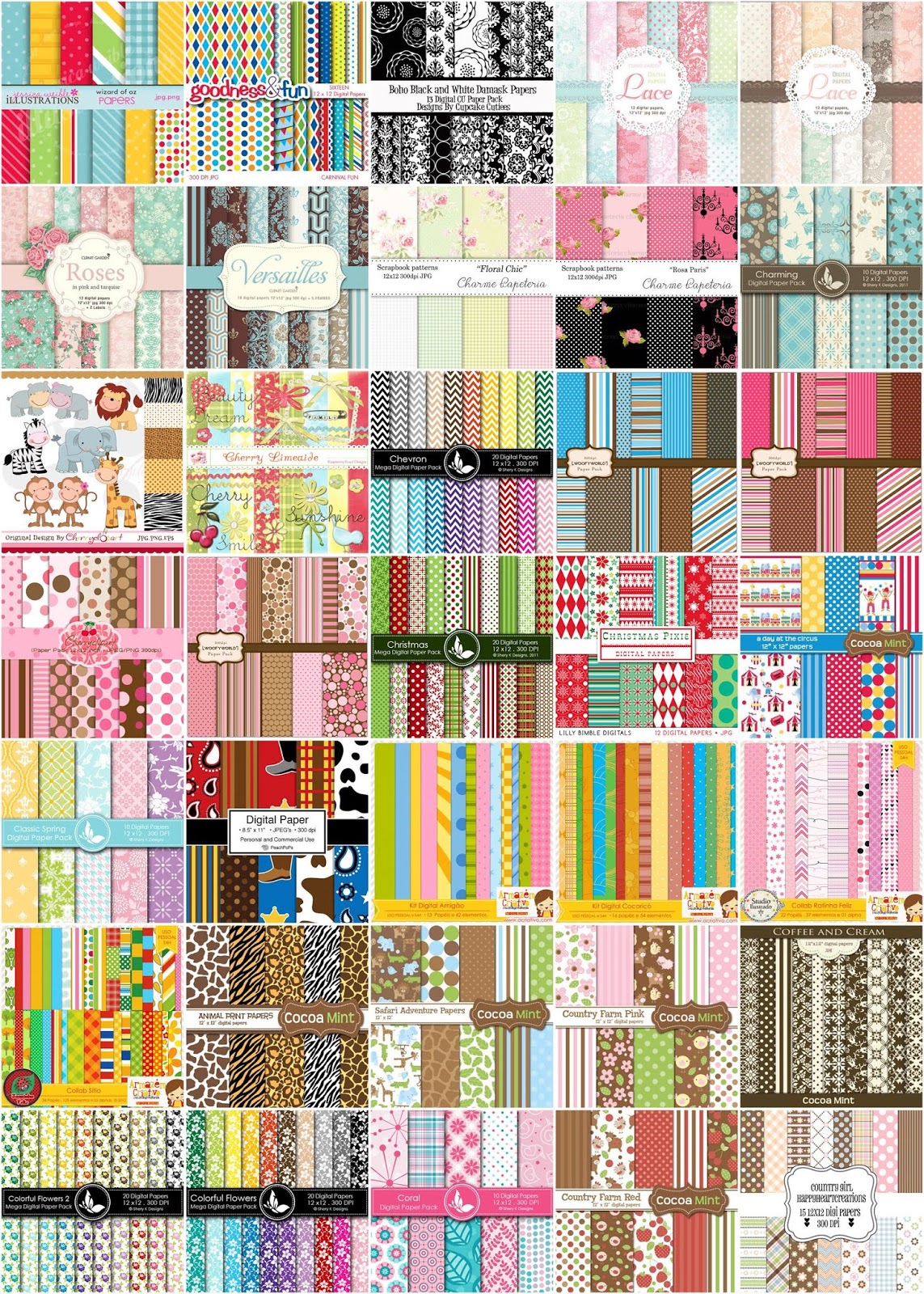 Pack de Papéis digitais decorativos com download grátis - Vetores Download