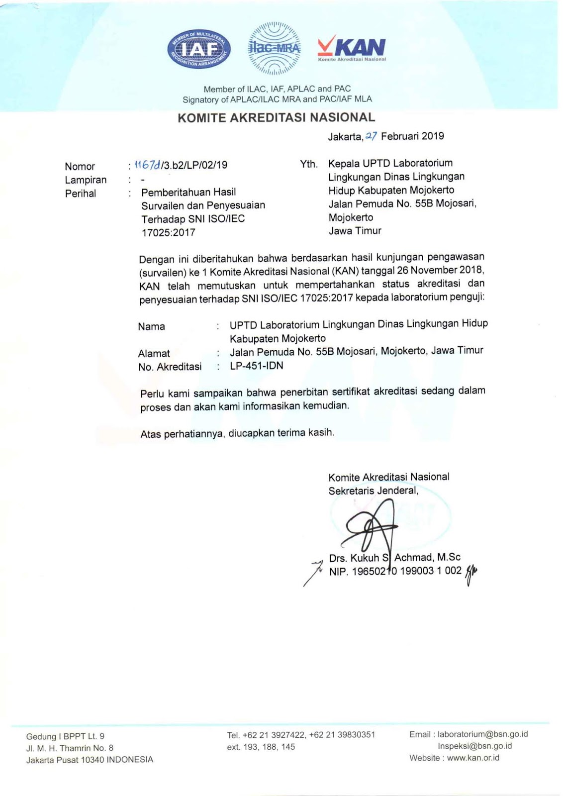 Sertifikat Akreditasi KAN