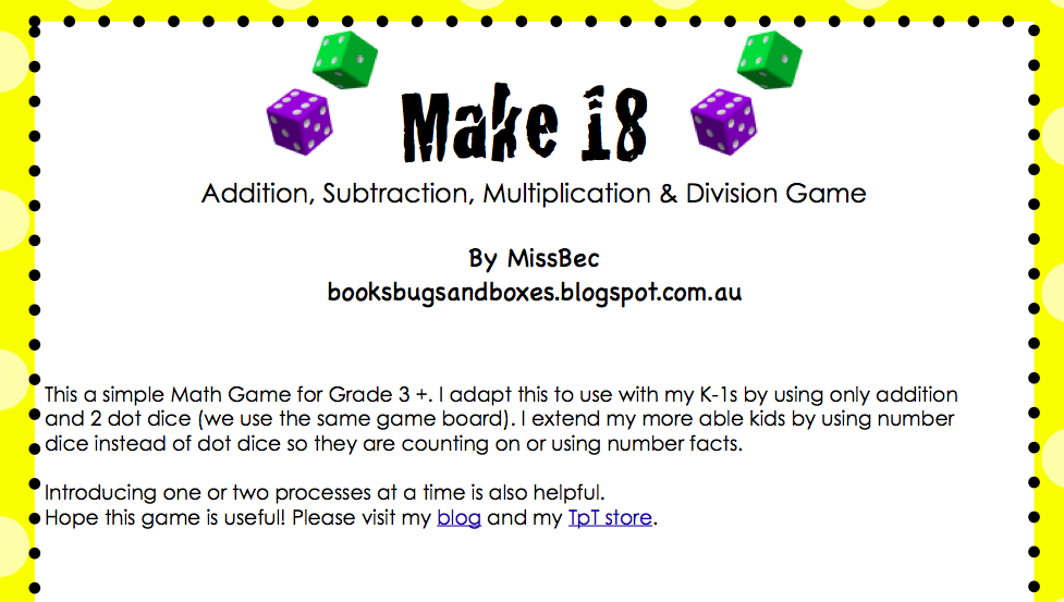 Stars and Wishes: Make 18 Math Game Freebie