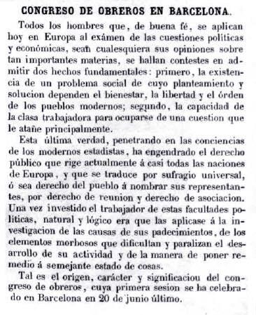 Congreso Obrero de Barcelona. 1870 ~ Efemerides Anarquistas