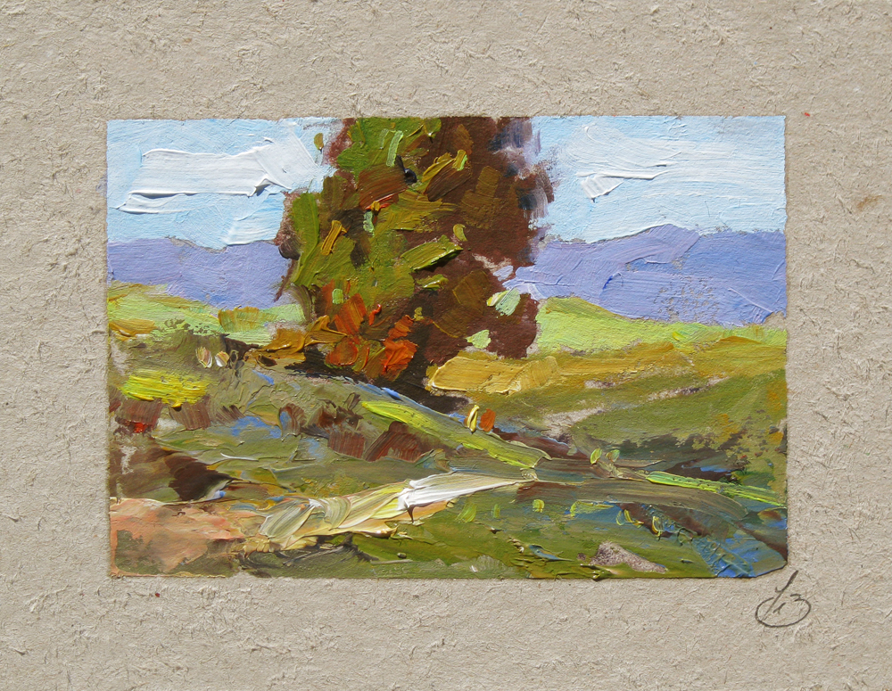 TOM BROWN FINE ART: MINIATURE OIL PAINTING, MOUNTAINS, TREES, ART CARD ...
