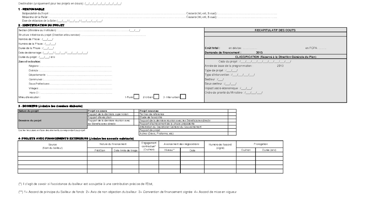 Fiche de projet - excel
