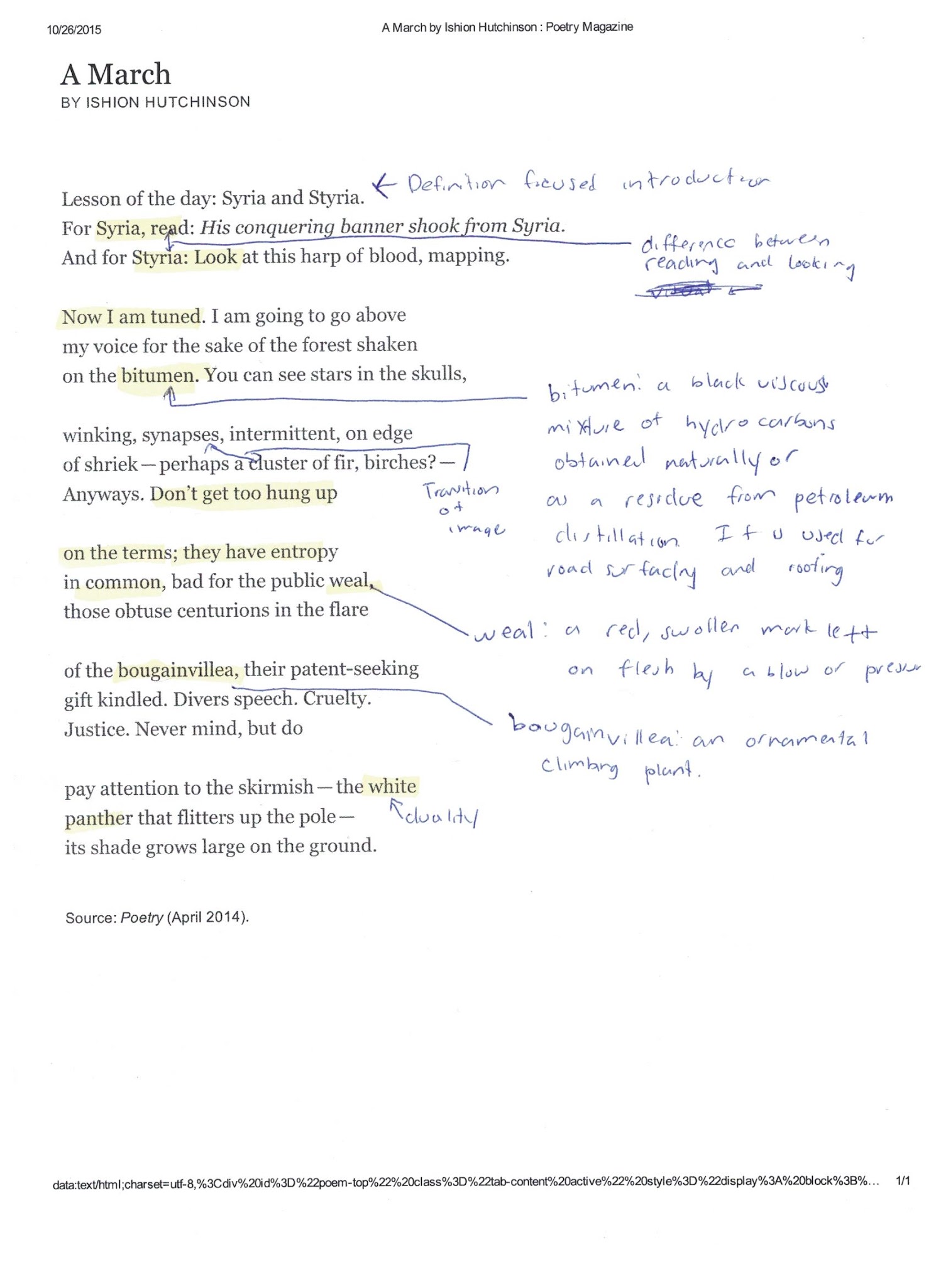 Analysis of "A March" by Ishion Hutchinson