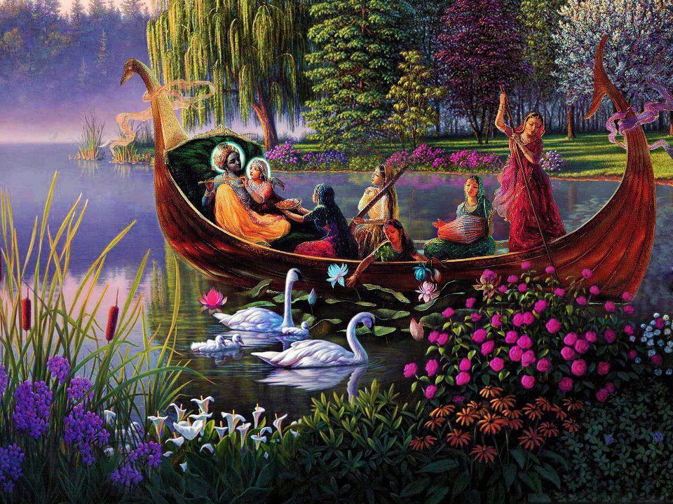 Hare krsna+boat+with+gopis | Krishna radha painting, Art, Krishna wallpaper