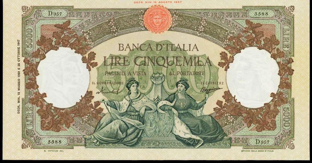 Italy 5000 Lire 1960|World Banknotes & Coins Pictures | Old Money ...