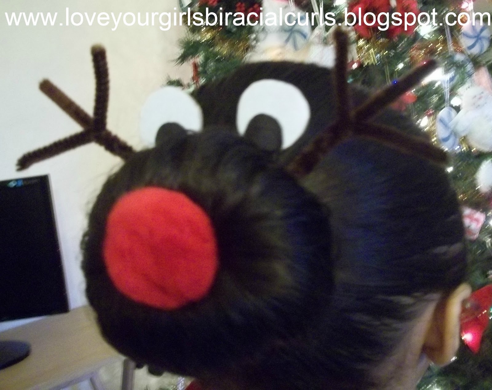 Love Your Girls Biracial Curls: Reindeer Christmas Hair Style and Sock ...
