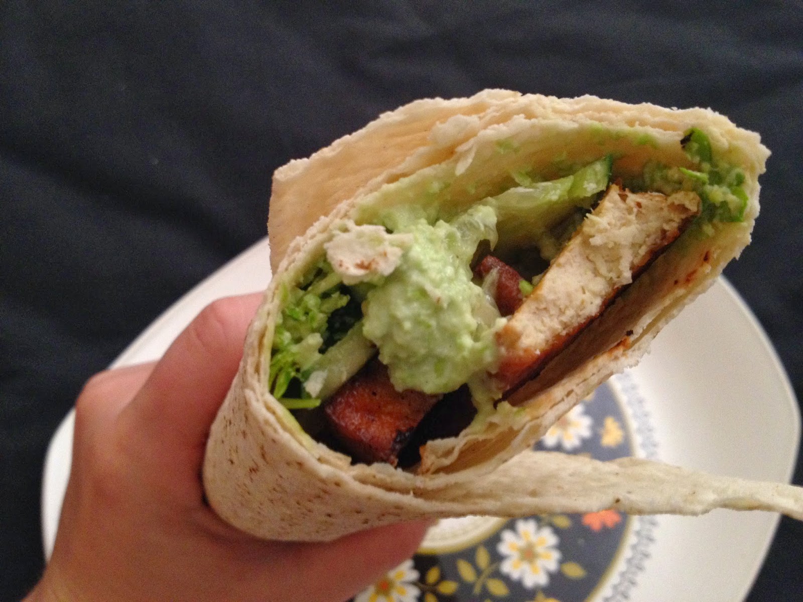 Vegawesome!: Edamame hommus and tofu wraps.