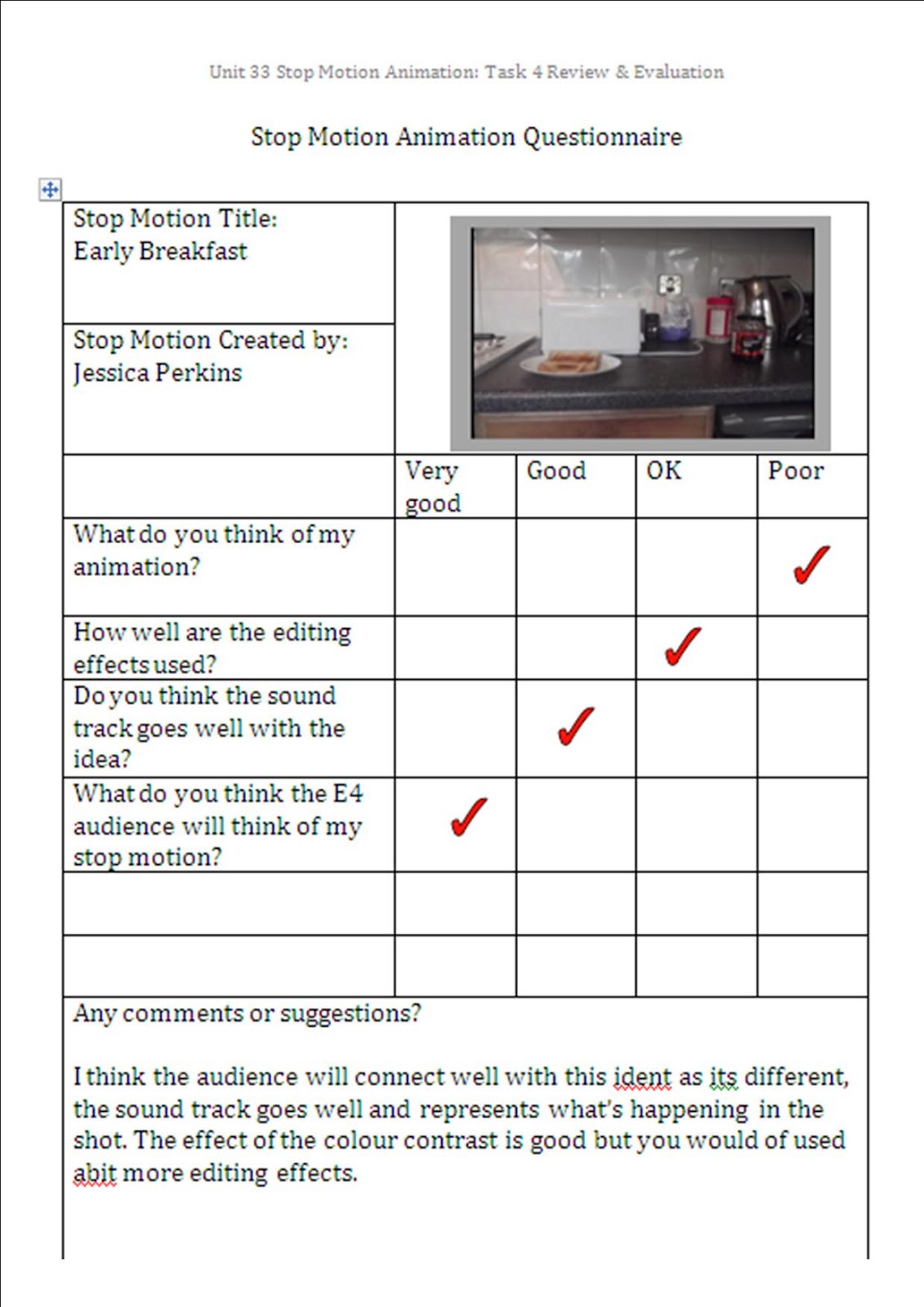 Stop Motion Animation: Questionnaire Review