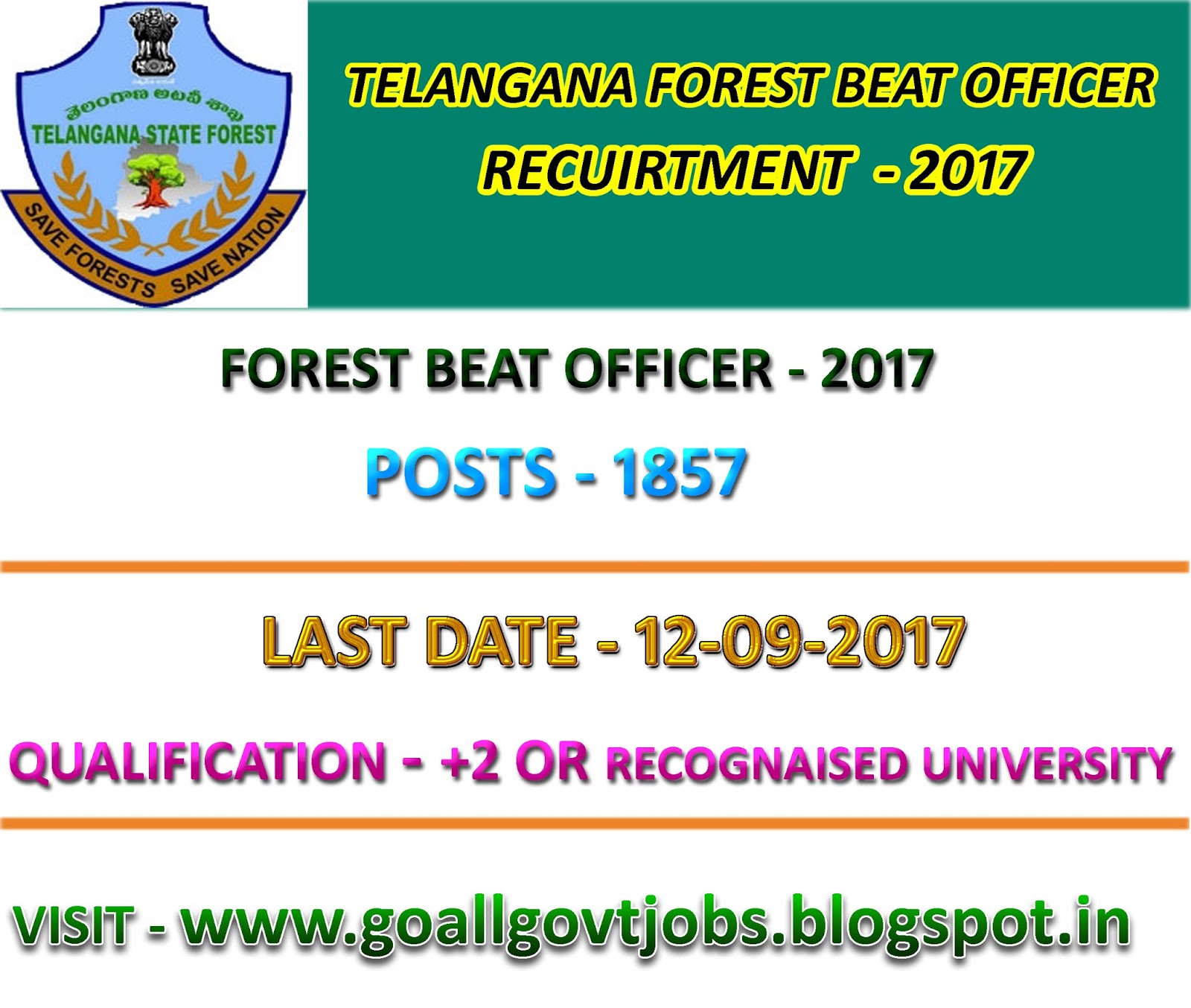 Goallgovtjobs: FOREST BEAT OFFICER RECRUITMENT-2017