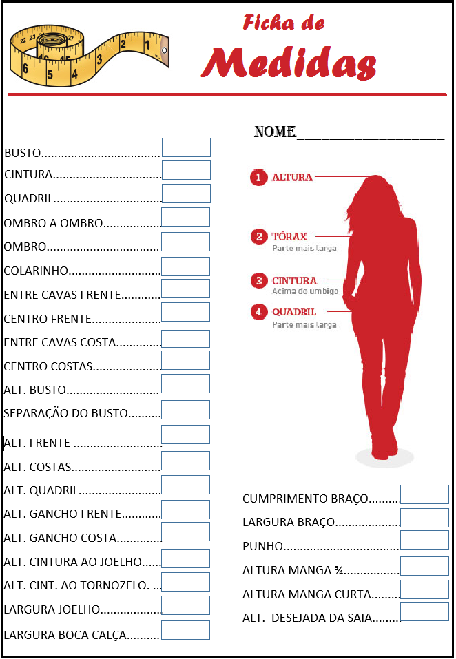 Blog Atelier Fernanda Guimaraes: Tabela para Medidas