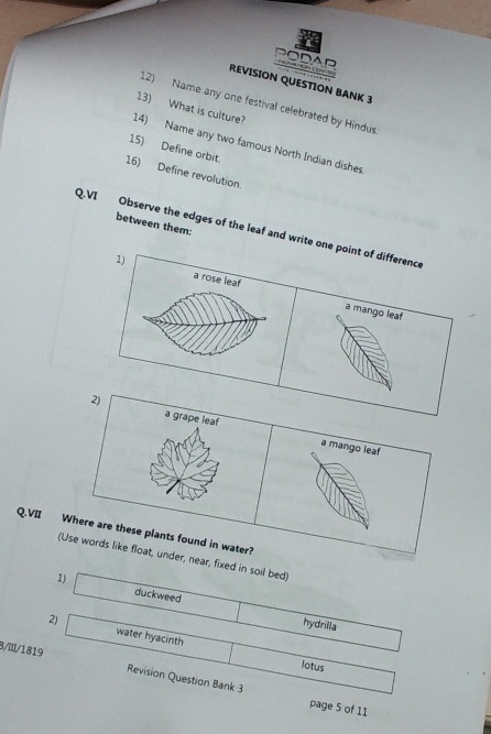 CLASS III A,B,C,D EVS QUESTION BANK 3