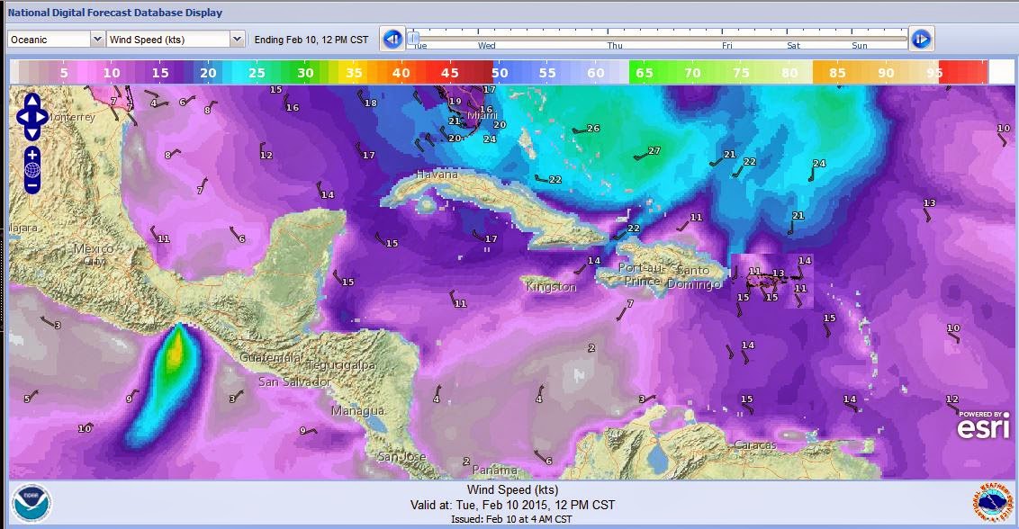 Roatan Weather: Mostly Sunny with Moderate W - WNW Winds and Seas