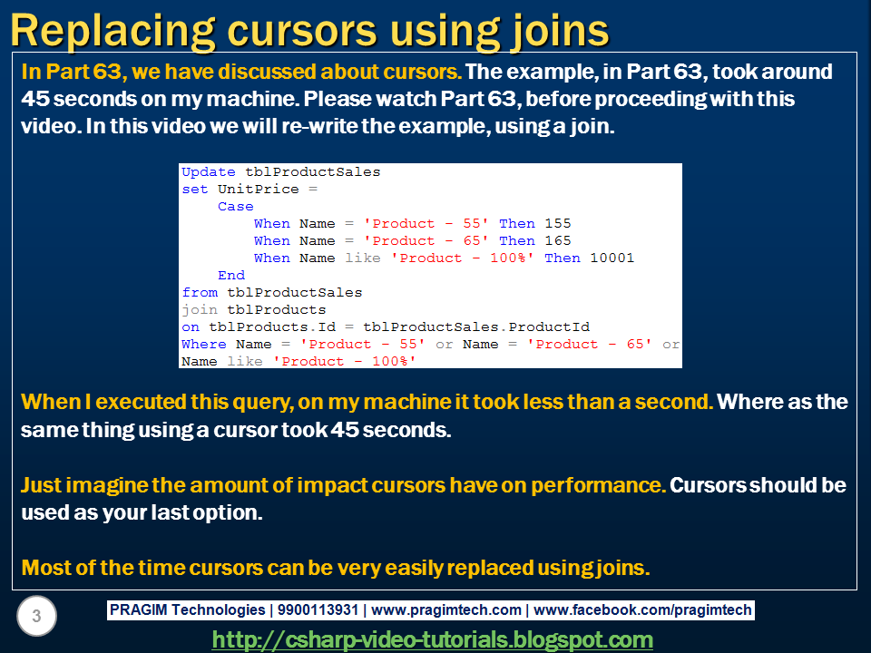 Sql Server Net And C Video Tutorial Part 64 Replacing Cursors Using Joins