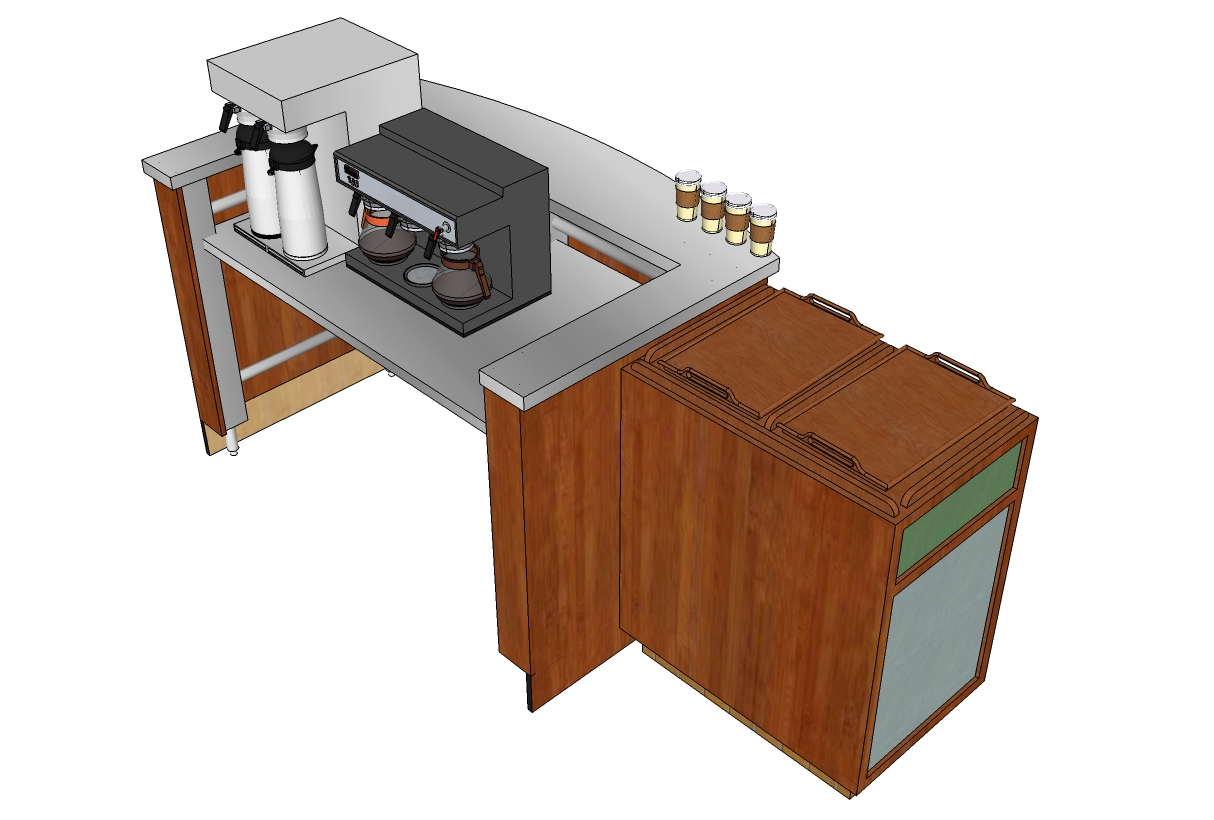 ภาพ3Dโต๊ะเคาร์เตอร์ชงกาแฟสำหรับร้านcoffeeshop - Graphic Cad Draiwng