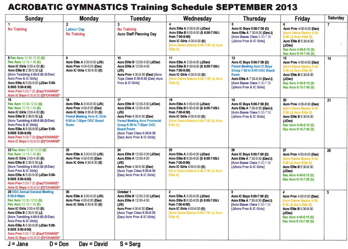 Oakville Gymnastics Club Acrobatic Gymnastics Team: September 2013