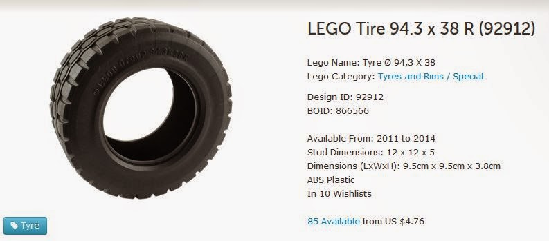 LEGO 6005202 Black BIG RUBBER WHEELS Tyre Baloon Wide Ø94.8 x 44R ...