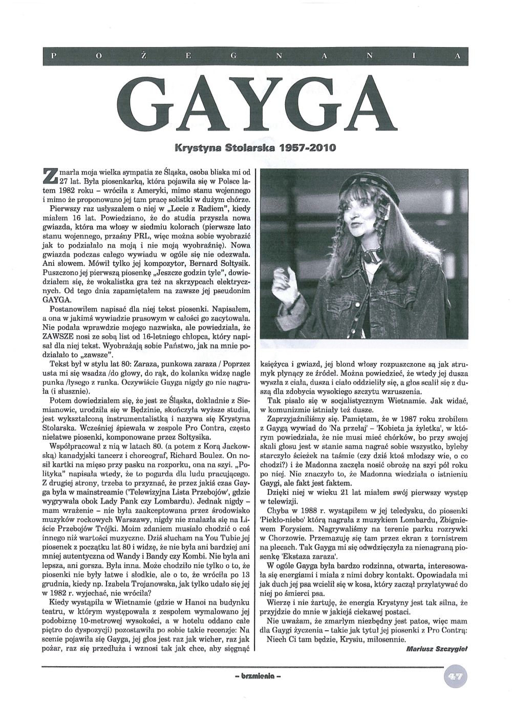 Strona poświęcona pamięci Gaygi - Krystyny Stolarskiej: Prasa