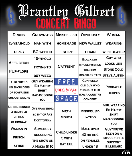 Farce the Music: Brantley Gilbert Concert Bingo
