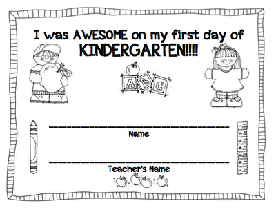 Temple's Teaching Tales: First Day of K certificate