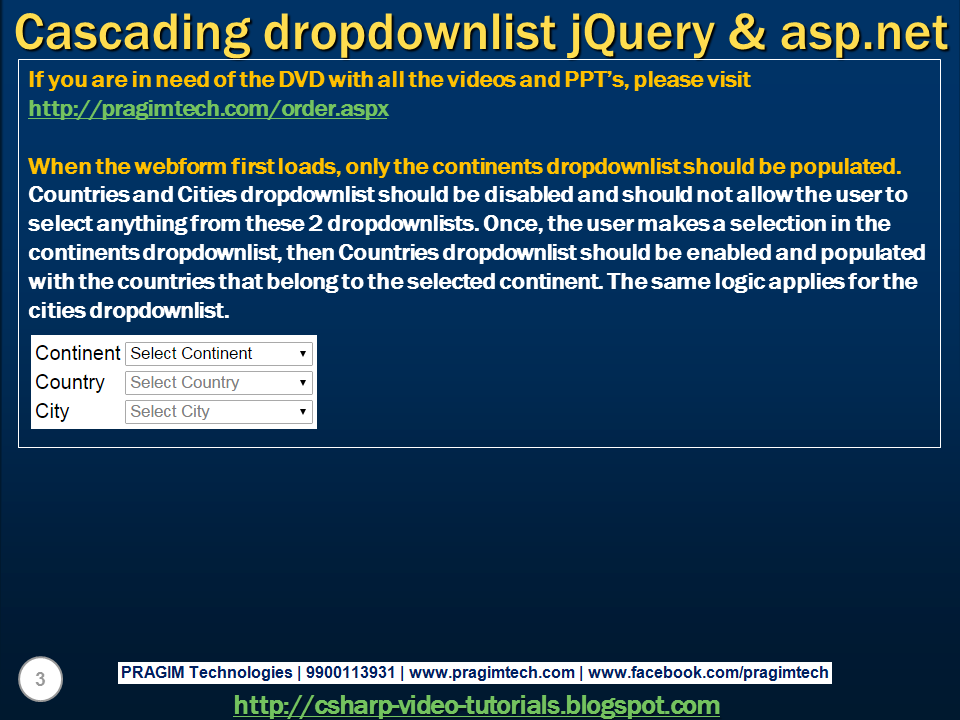 Sql Server Net And C Video Tutorial Cascading Dropdownlist Using Jquery And 