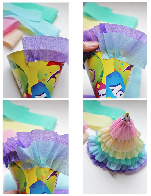 Icing Designs: DIY rainbow ruffle party hats