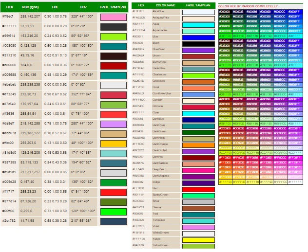 Kode Color Heksa teks, Halaman Web dan Blog ~ Welcome To My Blog