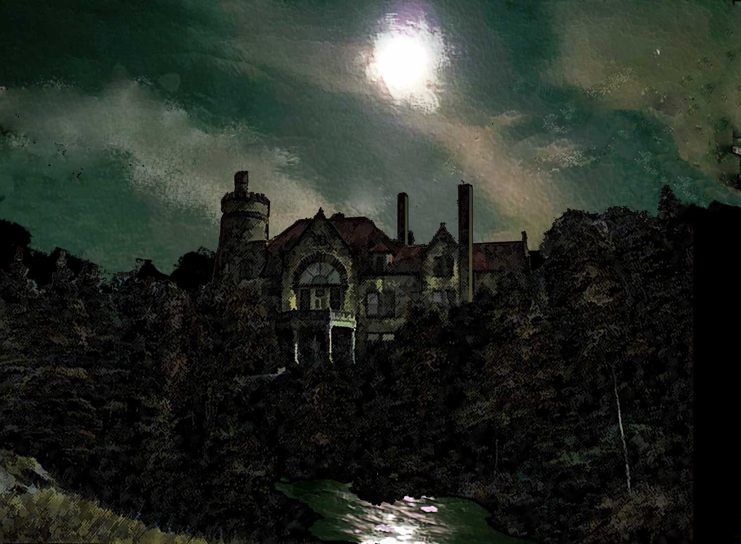Cape Breton Art: Moxham Castle in Moonlight