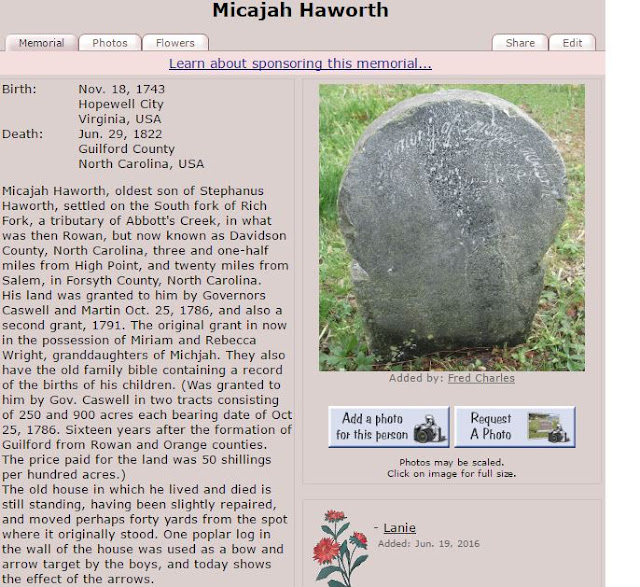 Barron Family Tree: Micajah Haworth 1743-1822
