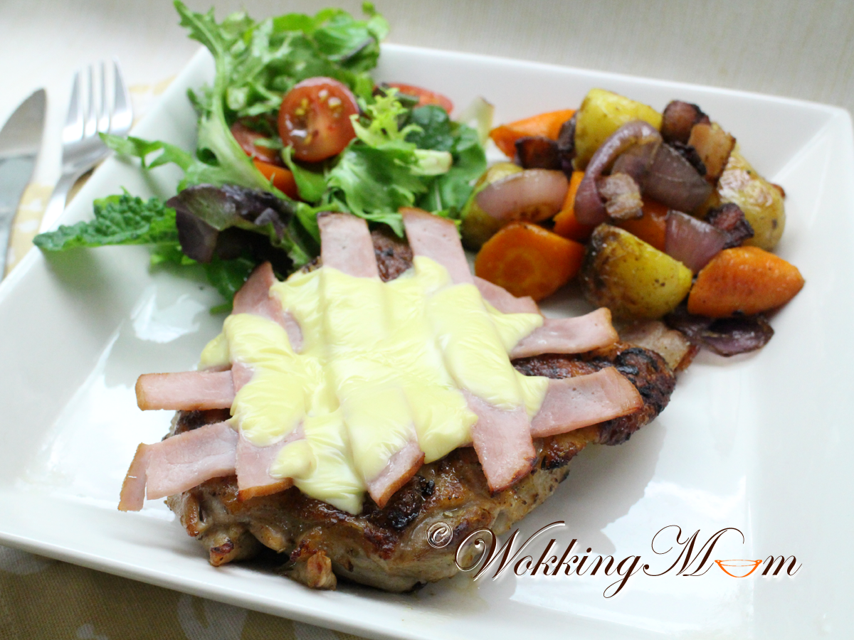 Let's get Wokking!: { Dinner: Pan Grilled Chicken Chop with Ham and ...