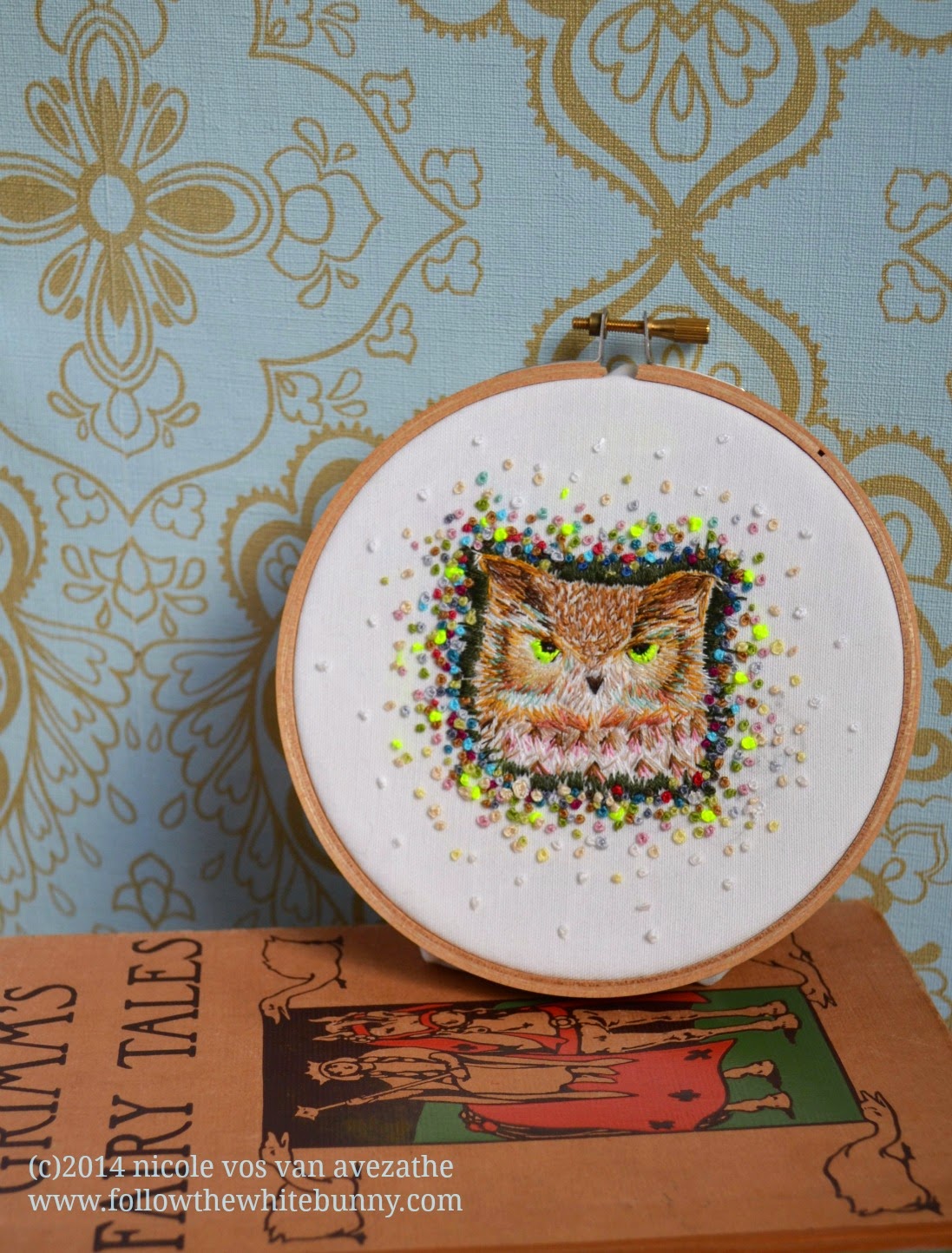 Follow the White Bunny: Owl Embroidery Finished