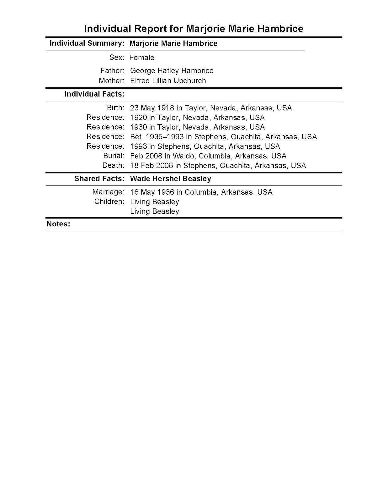 Beasley Family History: Wade Herschel Beasley 1914-1993