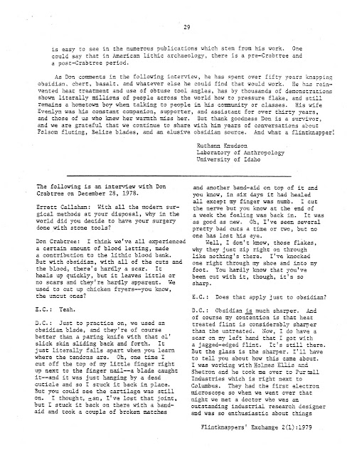 FLINTKNAPPING HALL OF FAME: DON CRABTREE, HALL OF FAME FLINTKNAPPER # 3