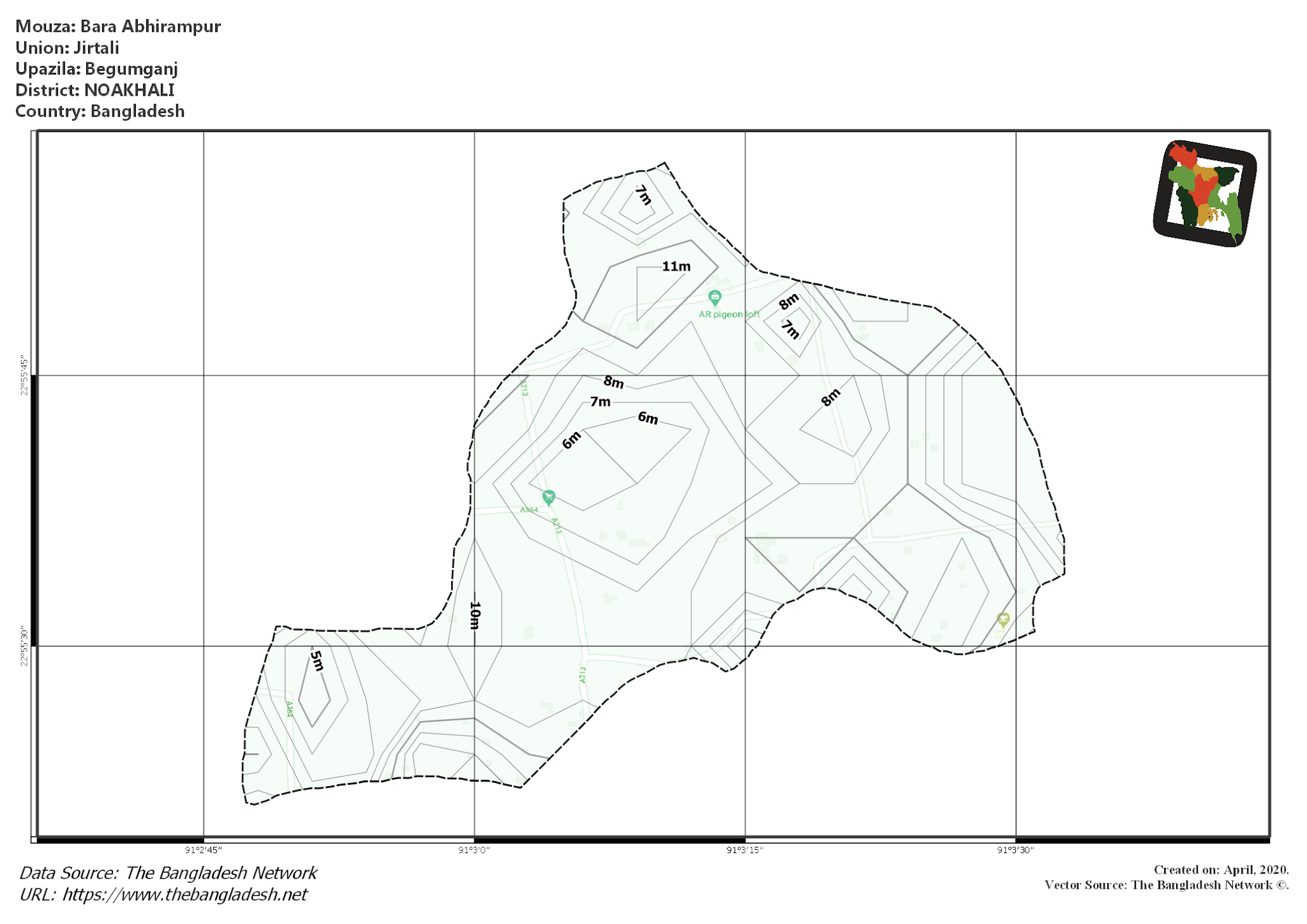 Map of Bara Abhirampur Mouza, Begumganj, Noakhali