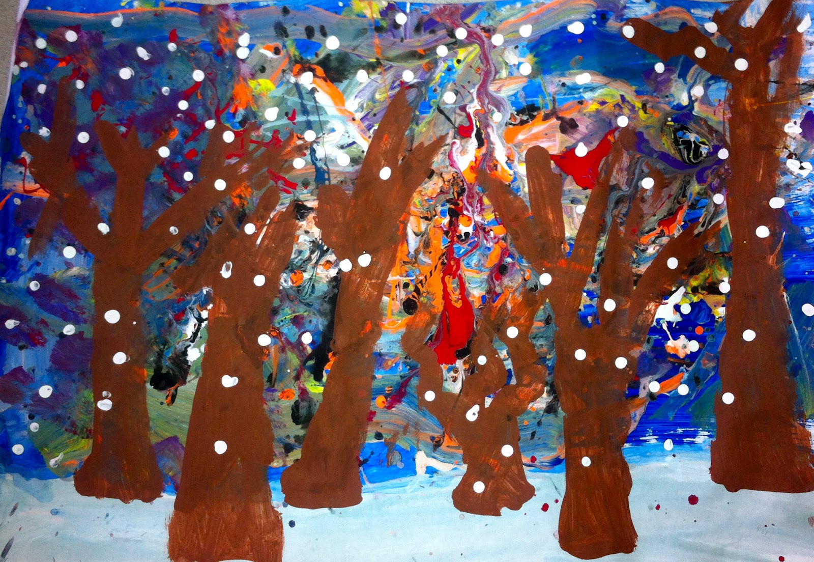 Expression of Imagination: Van gogh Inspired Winter Trees by Seventh Grade