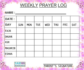 SAHMB Marhaba Islamic: SAHMB Marhaba - Islamic Prayer Weekly Log Sheet