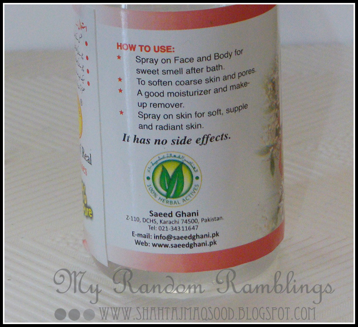 My Random Ramblings: Saeed Ghani's Rose water