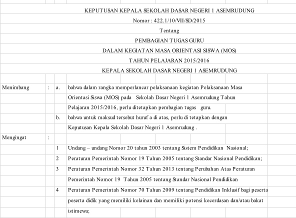 Contoh Surat SK Pelaksanaan Kegiatan MOS (MOPD) Tahun 2019 - Website Edukasi