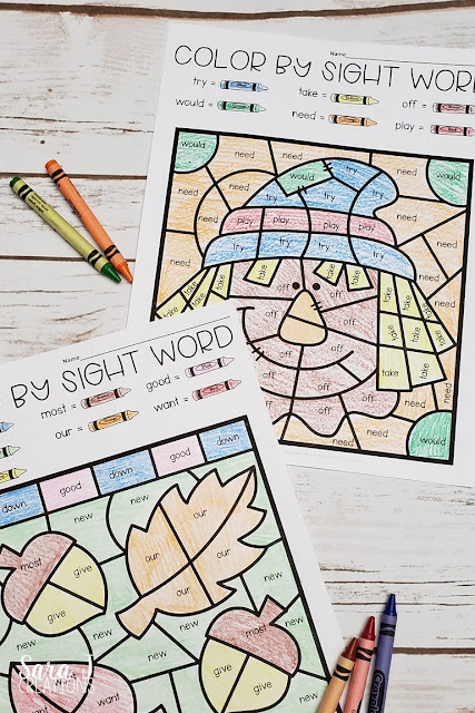 Fall Color By Sight Word | Sara J Creations