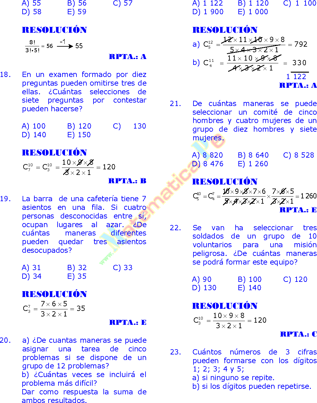 ANALISIS COMBINATORIO EJERCICIOS RESUELTOS DE RAZONAMIENTO MATEMÁTICO ...