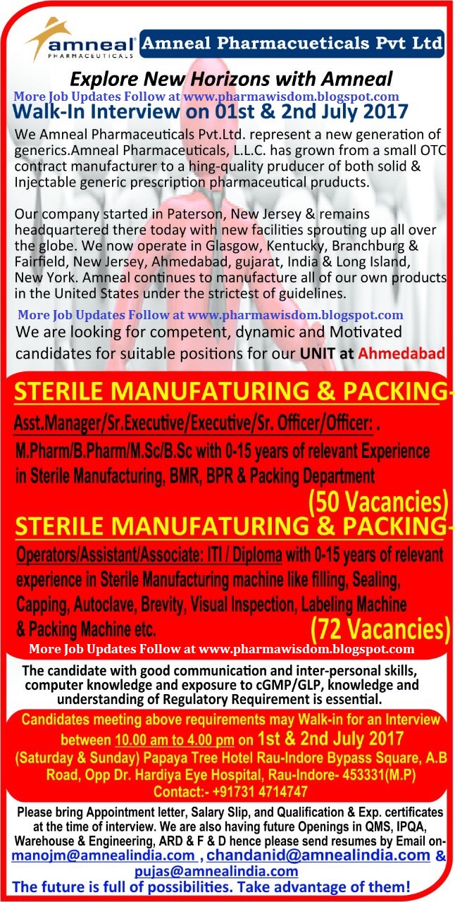 Amneal Pharmaceuticals Pvt. Ltd: Walk-In Interview for Multiple ... Amneal Pharmaceuticals Pvt. Ltd: Walk-In Interview for Multiple ...