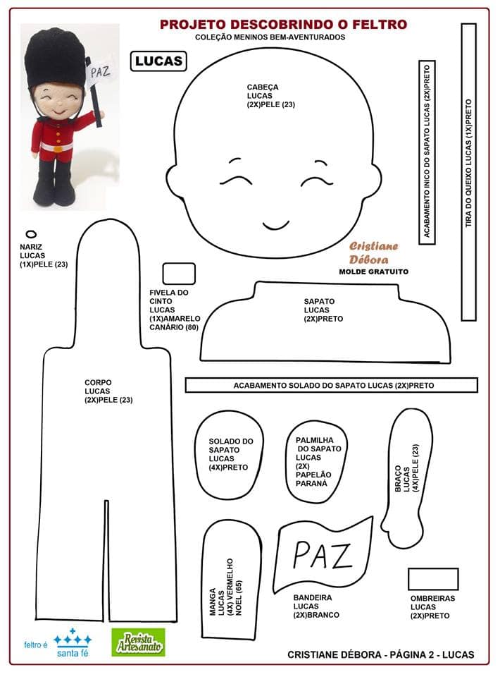 Boneco de Feltro Soldado para Imprimir - Feltro e moldes para artesanato