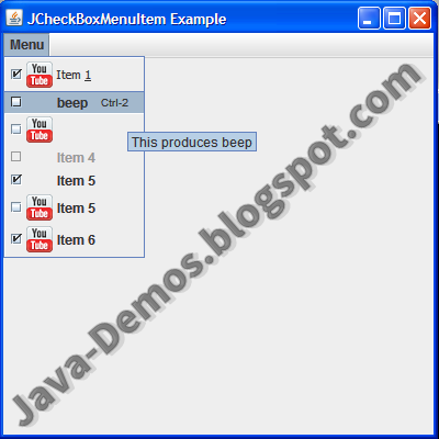 Jcheckboxmenuitem In Swing Example For Beginners