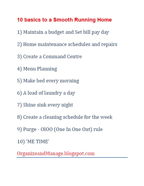 Organize & Manage: 10 basics to a Smooth Running Home