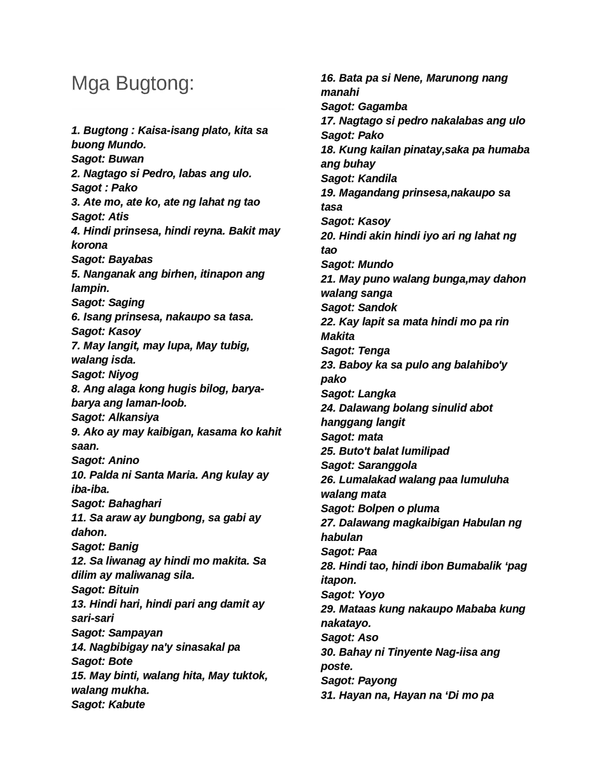 bugtong bugtong - philippin news collections